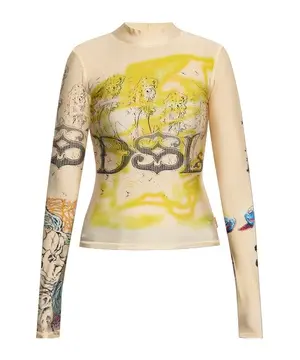 DIESEL® T-imun Tattoo Printed Turtleneck Top