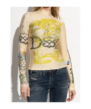 DIESEL® T-imun Tattoo Printed Turtleneck Top