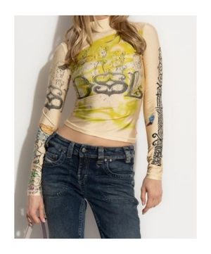DIESEL® T-imun Tattoo Printed Turtleneck Top