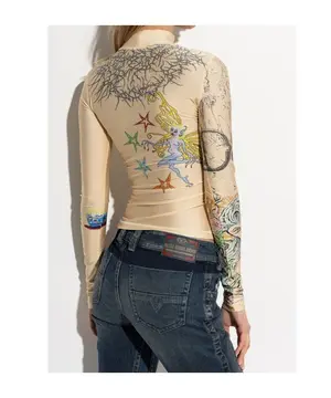 DIESEL® T-imun Tattoo Printed Turtleneck Top