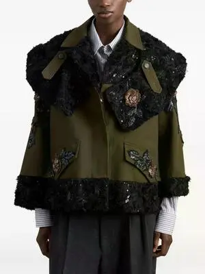 Antonio Marras Embroidered-rose Cape-detail Jacket