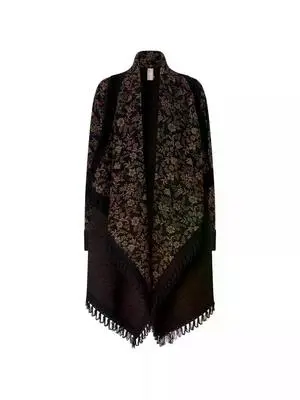 Antonio Marras Floral-jacquard Fringed-trim Coat - Black