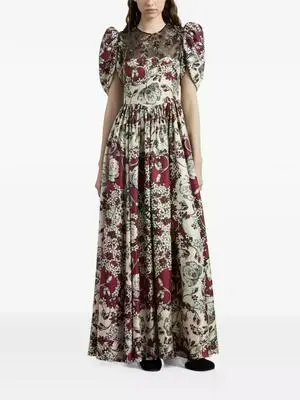 Antonio Marras Foulard-print Embroidered Maxi Dress - Neutrals