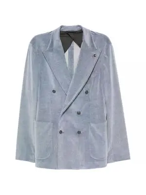 Peserico Double-breasted Corduroy-texture Blazer - Blue