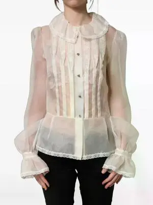 Dolce & Gabbana Ruffled Lace-trim Blouse - Neutrals