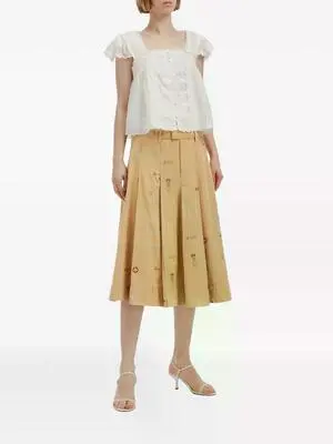 Sea Juliet Embroidered Pleated Midi Skirt