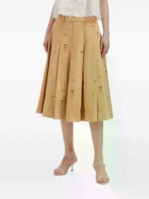 Sea Juliet Embroidered Pleated Midi Skirt