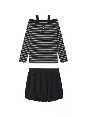 MUSIUM DIV. Striped Cold-shoulder T-shirt And Shorts Set - Black