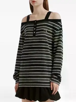 MUSIUM DIV. Striped Cold-shoulder T-shirt And Shorts Set