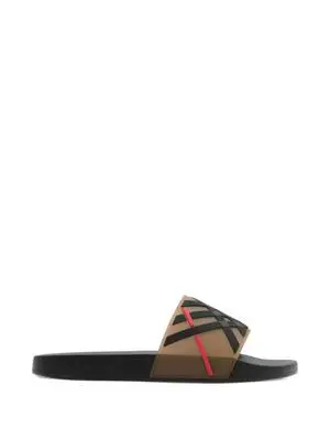 Burberry Embossed Check Slides - Brown
