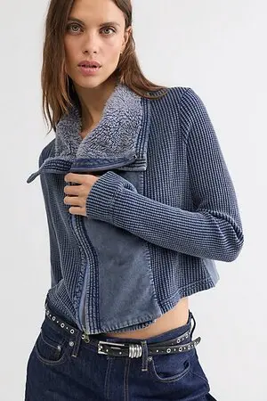 Free People Ansel Knit Zip-up - Navy