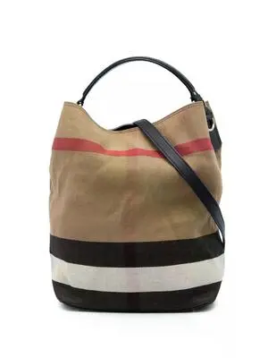 Burberry 2000-2017 Medium Mega Check Canvas Ashby Bucket Bag Satchel - Brown
