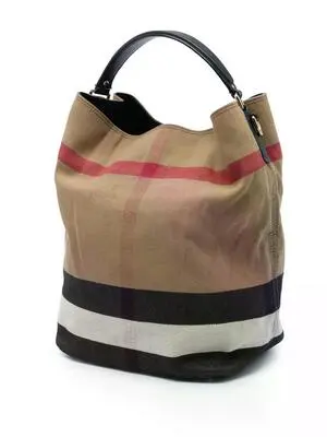 Burberry 2000-2017 Medium Mega Check Canvas Ashby Bucket Bag Satchel