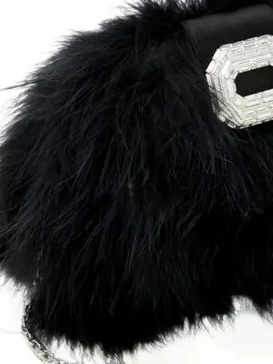 Amina Muaddi Camelia Feather Clutch Feather Silver Hardware