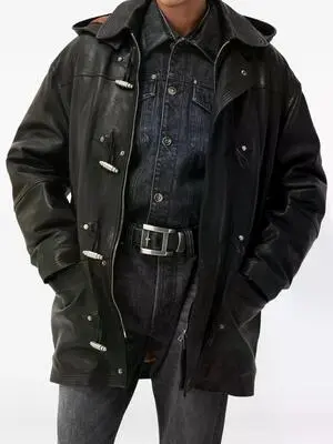 Versace Toggle-fastening Hooded Leather Coat - Black