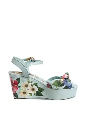 Dolce & Gabbana Floral-print Wedge Sandals - Green