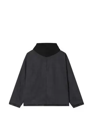 Izzue Layered-hood Faux-leather Collar Jacket - Grey