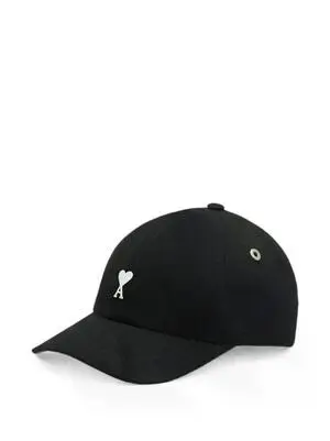 AMI Paris Cotton Cap With De Coeur - Black