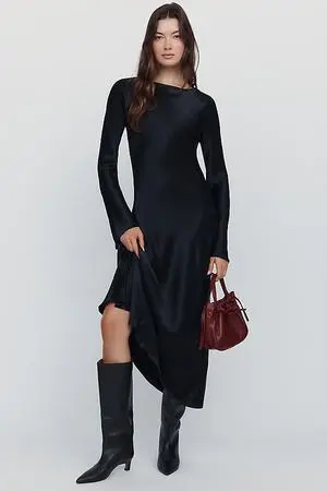 Anthropologie Sat Cowl Back Midi Dress - Black