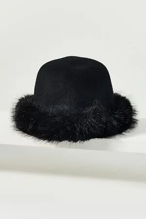 LUCKY ZONE Faux Fur Bucket Hat Black