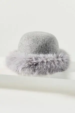 LUCKY ZONE Faux Fur Bucket Hat Grey