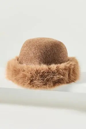 LUCKY ZONE Faux Fur Bucket Hat - Tan