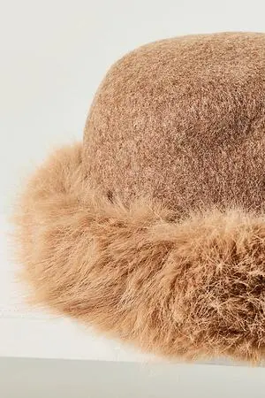 LUCKY ZONE Faux Fur Bucket Hat - Tan