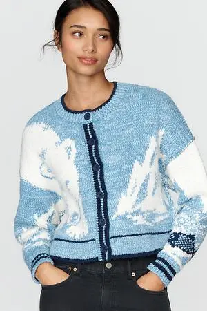 Anthropologie Pilcro Cotton Wool Blend Polar Bear Tarsia Cardigan