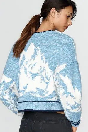 Anthropologie Pilcro Cotton Wool Blend Polar Bear Tarsia Cardigan