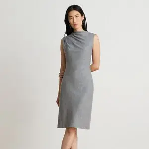 Ralph Lauren Pleated Mélange Wool Sleeveless Dress