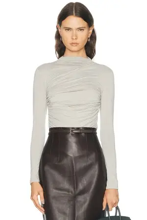Enza Costa Fluid Viscose Jersey Twist Top In Grey - Light Grey