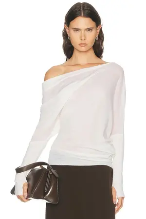 Enza Costa Tissue Cashmere Slouch Sweater In White - Chalk