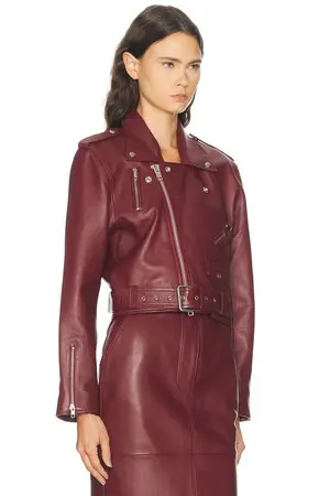 Alex Perry Cropped Biker Jacket In Burgundy