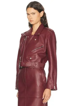 Alex Perry Cropped Biker Jacket In Burgundy