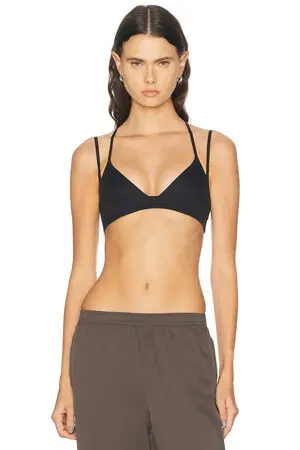 NIKESKIMS Matte Triangle Double Strap Bra In Black - Obsidian