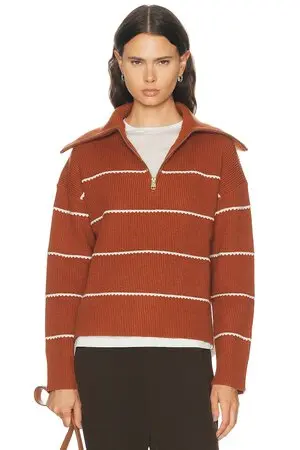 Varley Swanson Half Zip Knit Sweater In Rust - Ginger Bread