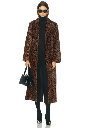 AUTER Faux Pony Hair Topcoat In Brown - Leopard