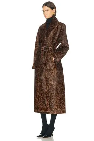 AUTER Faux Pony Hair Topcoat In Brown