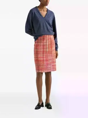 Prada Tweed Midi Skirt - Red