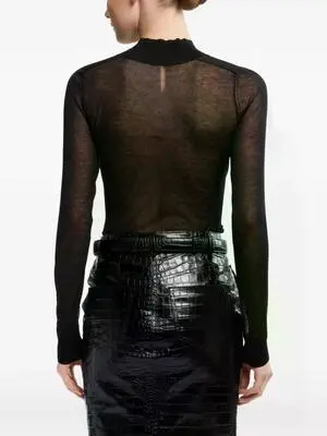 Elie Saab Sheer-knit Mock-neck Sweater