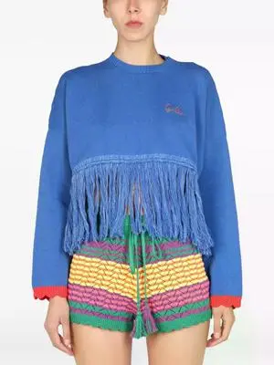 ALESSANDRA GALLO Fringed Logo-embroidered Sweater - Blue