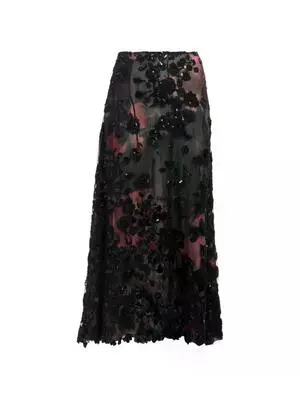 Elie Saab Sequin-embellished Embroidered Tulle Midi Skirt - Black