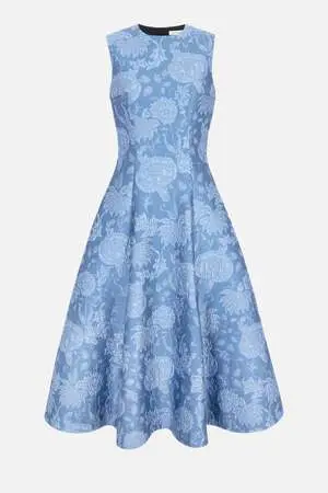 EMILIA WICKSTEAD Mara Dress In Steel Floral Cloque - Blue