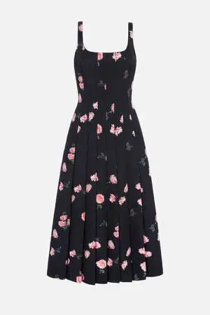 EMILIA WICKSTEAD Adele Dress In Pink Ditsy Chrysanthemum On Taffeta Faille - Black