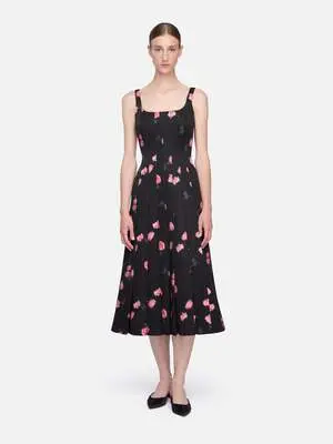 EMILIA WICKSTEAD Adele Dress In Pink Ditsy Chrysanthemum On Taffeta Faille
