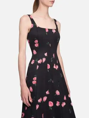EMILIA WICKSTEAD Adele Dress In Pink Ditsy Chrysanthemum On Taffeta Faille