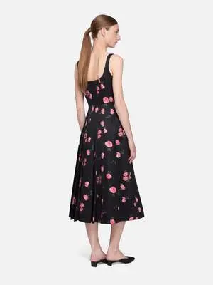 EMILIA WICKSTEAD Adele Dress In Pink Ditsy Chrysanthemum On Taffeta Faille
