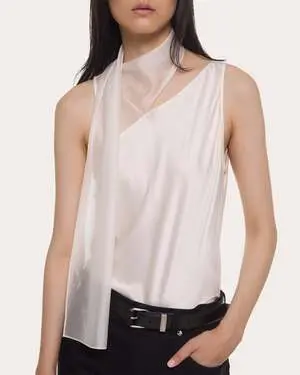 Helmut Lang Silk Asymmetric Scarf Sleeveless Top