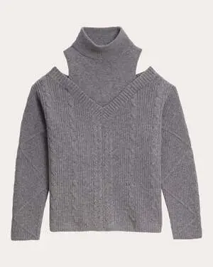 Helmut Lang Cable Knit Wool Layered Off-shoulder Turtleneck - Grey