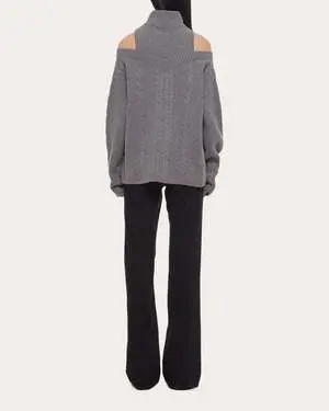 Helmut Lang Cable Knit Wool Layered Off-shoulder Turtleneck